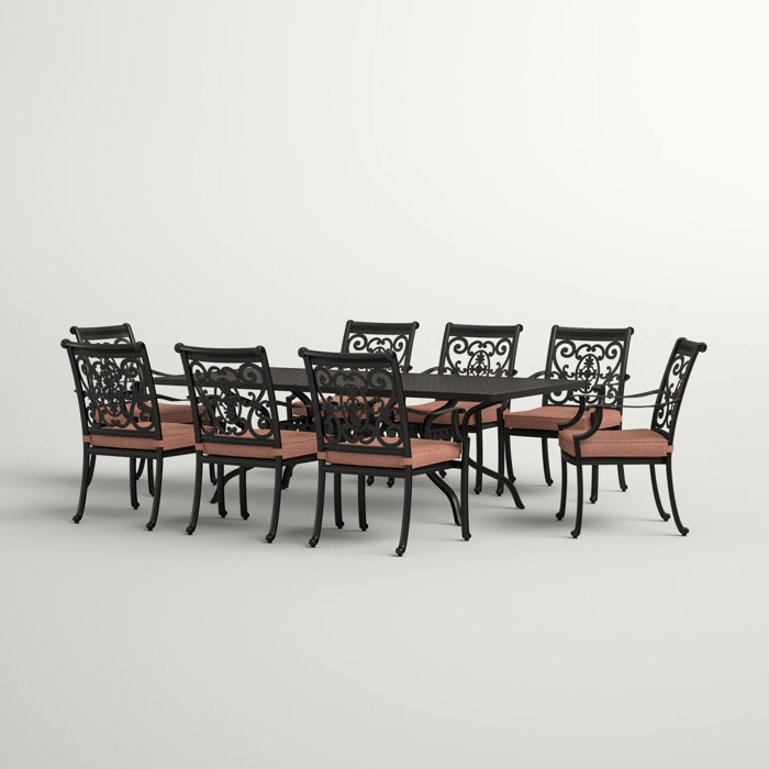 Three Posts™ Caseyville 9-Piece Patio Dining Set with Cushions and 42 x 84'' Rectangular Dining ...